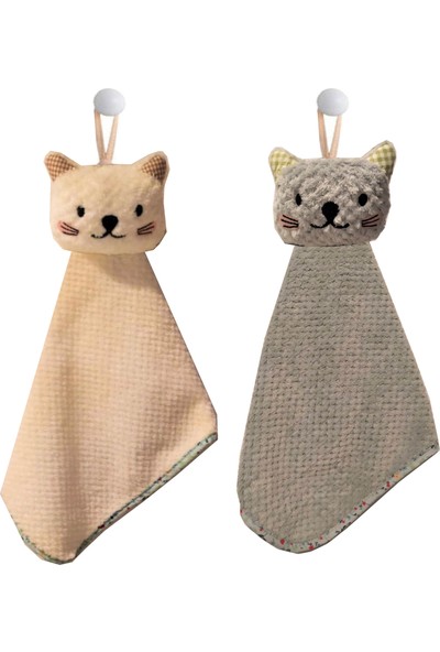 Yamamiya Peluş Kedili Ikili Mutfak Çocuk El Havlusu 2'li Set