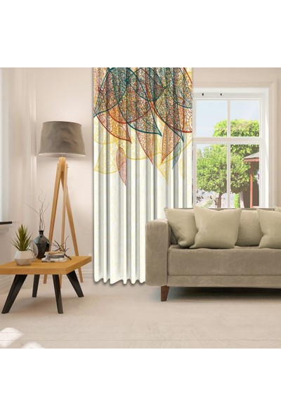 Henge Baskılı Tekli Fon Perde Etnik Çiçek Desenli Mavi Kırmızı Sarı Henge Baskılı Tekli Fon Perde Etnik Çiçek Desenli Mavi Kırmızı Sarı