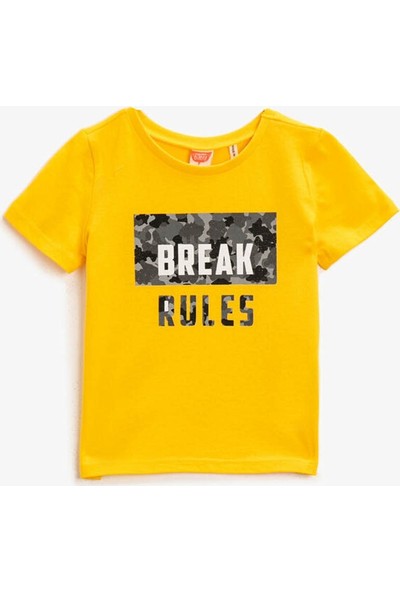 Koton Erkek Bebek Yazılı Tişört Pamuklu Kısa Kollu Bisiklet Yaka