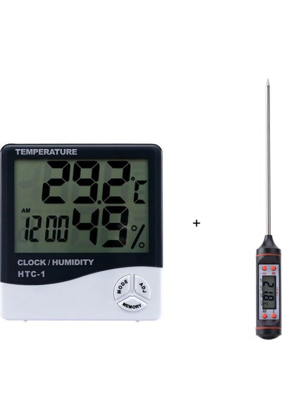 Htc-1 Dijital Termometre Sıcaklık ve Nem Ölçer Masa Saati Alarm ve Termometre Seti Htc-1 Dijital Termometre Sıcaklık ve Nem Ölçer Masa Saati Alarm ve Termometre Seti