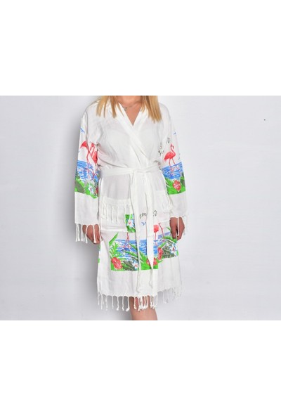 Acartekstil Flamingo Desen Bambu Peştemal Bornoz