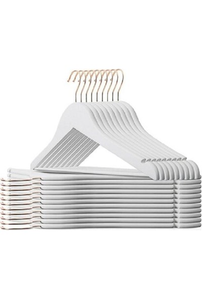 Hepsi 1 Group Beyaz Ahşap Kıyafet Elbise Askısı 24 Adet Gold Kancalı Özel Seri