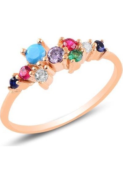 Söğütlü Silver Gümüş Rose Renkli Zirkon Taşlı Lady Gümüş Yüzük