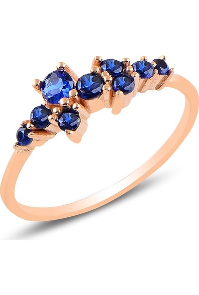 Söğütlü Silver Gümüş Rose Safir Taşlı Lady Gümüş Yüzük