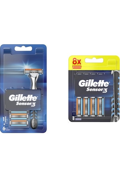 Gillette Sensor 3 Tıraş Makinesi + 14 Yedek Tıraş Bıçağı Gillette Sensor 3 Tıraş Makinesi + 14 Yedek Tıraş Bıçağı