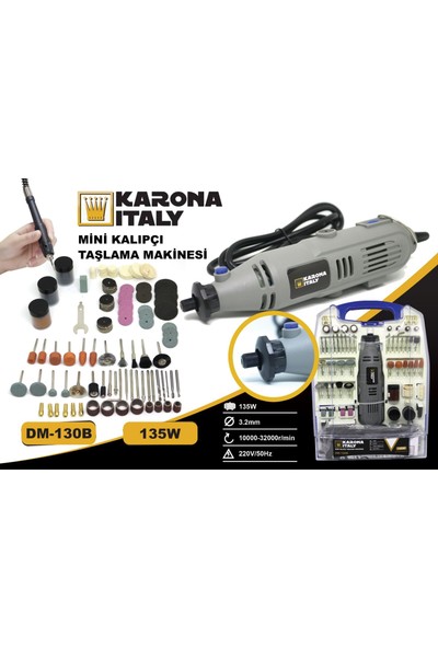 Karona Italy Profesyonel Seri Devir Ayarlı Gravür Makinası 135W Full Set + Uzatma Hortumu Esnek Şaft Karona Italy Profesyonel Seri Devir Ayarlı Gravür Makinası 135W Full Set + Uzatma Hortumu Esnek Şaft