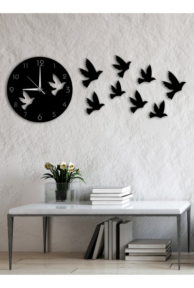 Dem Studio Kuş Tasarımlı Modern Dekoratif Ahşap Duvar Saati Dem Studio Kuş Tasarımlı Modern Dekoratif Ahşap Duvar Saati