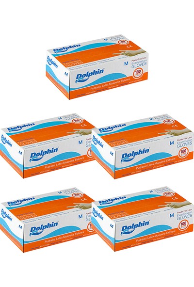 Dolphin Beyaz Lateks Eldiven Pudrasız (M) 100lü Paket 5 Adet