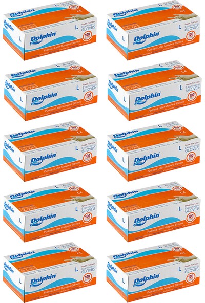 Dolphin Beyaz Lateks Eldiven Pudrasız (L) 100lü Paket 10 Adet Dolphin Beyaz Lateks Eldiven Pudrasız (L) 100lü Paket 10 Adet