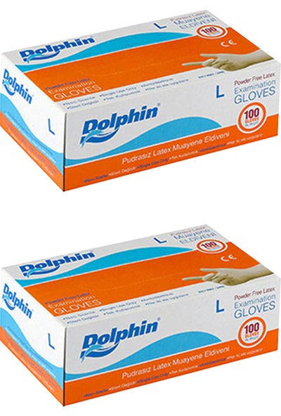 Dolphin Beyaz Lateks Eldiven Pudrasız (L) 100lü Paket 2 Adet