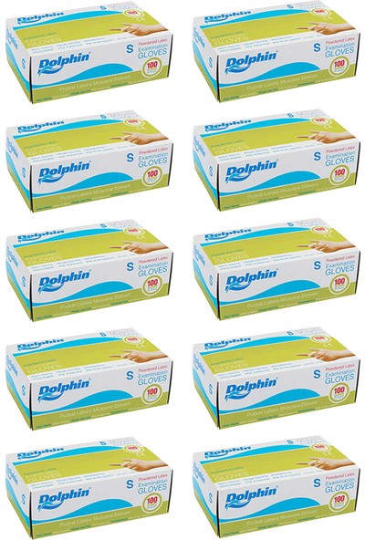 Dolphin Beyaz Lateks Eldiven Pudralı (S) 100lü Paket 10 Adet Dolphin Beyaz Lateks Eldiven Pudralı (S) 100lü Paket 10 Adet