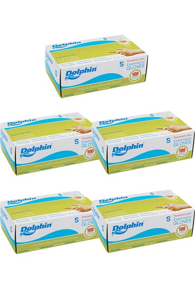 Dolphin Beyaz Lateks Eldiven Pudralı (S) 100lü Paket 5 Adet Dolphin Beyaz Lateks Eldiven Pudralı (S) 100lü Paket 5 Adet