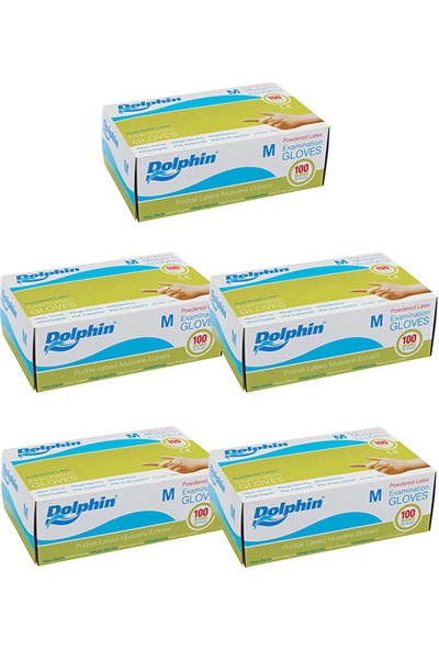 Dolphin Beyaz Lateks Eldiven Pudralı (M) 100lü Paket 5 Adet Dolphin Beyaz Lateks Eldiven Pudralı (M) 100lü Paket 5 Adet