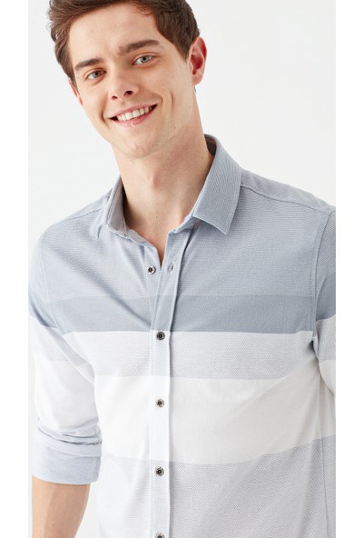 Mavi Erkek Çizgili Örme Gömlek 021773-33512