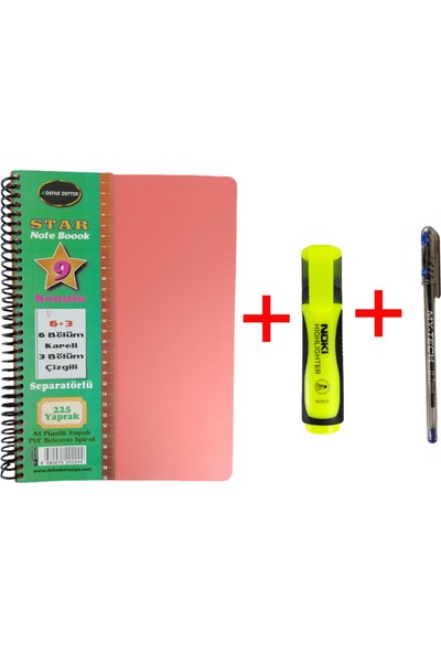 Defne A4 Spiralli Ayraçlı Defter Seti + Noki Fosforlu Kalem + Pensan My-Tech Tükenmez Kalem Defne A4 Spiralli Ayraçlı Defter Seti + Noki Fosforlu Kalem + Pensan My-Tech Tükenmez Kalem