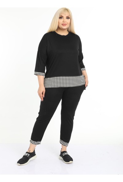 Mezura Tekstil Yazlık Büyük Beden Caprili Viskon Kumaş Eşofman Takımı