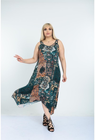 Mezura Tekstil Askılı Yazlık Büyük Beden Viskon Penye Elbise