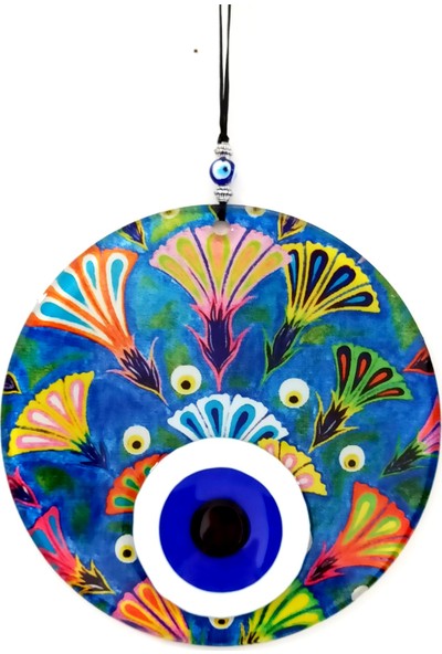 Mixperi Çiçek Desenli Nazar Boncuklu Füzyon Cam 16 Santimetre Duvar Süsü