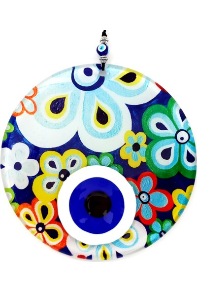 Mixperi Çiçek Desenli Füzyon Cam Nazar Boncuklu 16 Santimetre Duvar Süsü