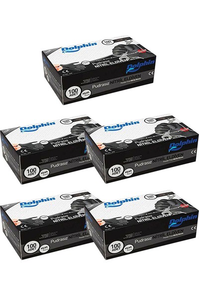 Dolphin Siyah Nitril Eldiven Pudrasız Ekstra Kalın (M) 100lü Paket 5 Adet Dolphin Siyah Nitril Eldiven Pudrasız Ekstra Kalın (M) 100lü Paket 5 Adet