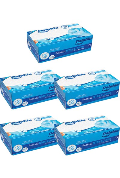 Dolphin Mavi Nitril Eldiven Pudrasız (L) 100lü Paket 5 Adet Dolphin Mavi Nitril Eldiven Pudrasız (L) 100lü Paket 5 Adet