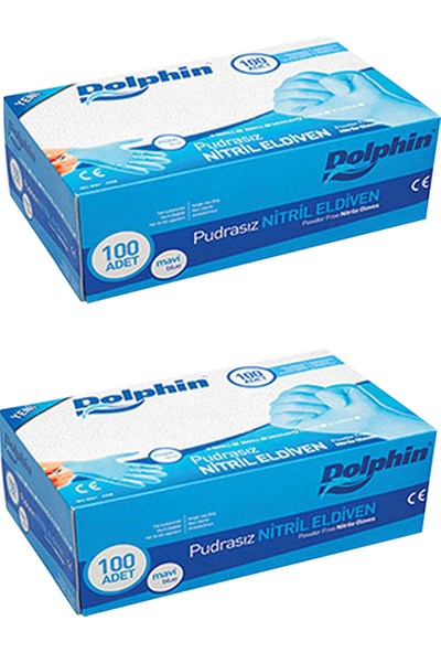 Dolphin Mavi Nitril Eldiven Pudrasız (L) 100lü Paket 2 Adet Dolphin Mavi Nitril Eldiven Pudrasız (L) 100lü Paket 2 Adet