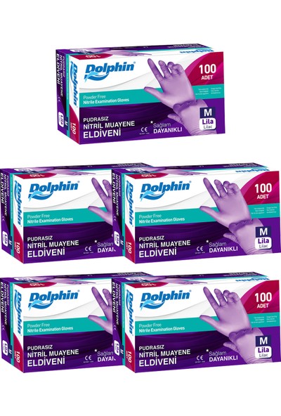 Dolphin Lila Nitril Eldiven Pudrasız (M) 100lü Paket 5 Adet Dolphin Lila Nitril Eldiven Pudrasız (M) 100lü Paket 5 Adet