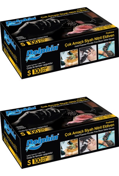Dolphin Çok Amaçlı Siyah Nitril Eldiven (S) 100lü Paket 2 Adet (Gıdaya Uygun) Dolphin Çok Amaçlı Siyah Nitril Eldiven (S) 100lü Paket 2 Adet (Gıdaya Uygun)