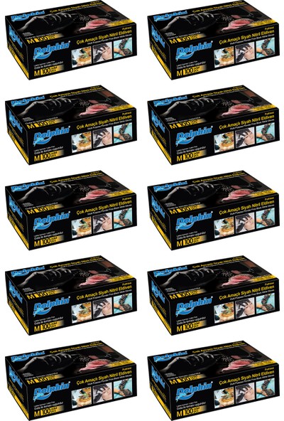 Dolphin Çok Amaçlı Siyah Nitril Eldiven (M) 100lü Paket 10 Adet (Gıdaya Uygun) Dolphin Çok Amaçlı Siyah Nitril Eldiven (M) 100lü Paket 10 Adet (Gıdaya Uygun)