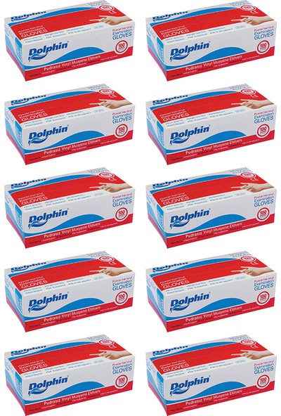 Dolphin Beyaz Vinil Eldiven Pudrasız (M) 100lü Paket 10 Adet