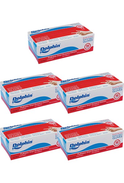 Dolphin Beyaz Vinil Eldiven Pudrasız (M) 100lü Paket 5 Adet Dolphin Beyaz Vinil Eldiven Pudrasız (M) 100lü Paket 5 Adet