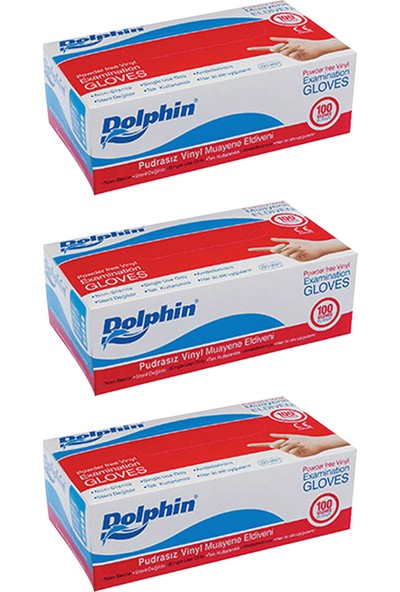 Dolphin Beyaz Vinil Eldiven Pudrasız (M) 100lü Paket 3 Adet