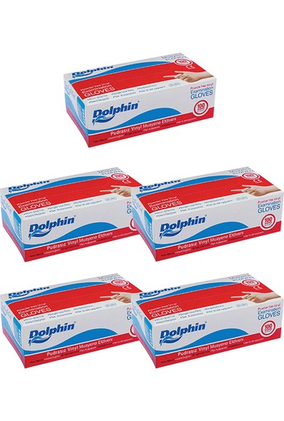 Dolphin Beyaz Vinil Eldiven Pudrasız (L) 100lü Paket 5 Adet Dolphin Beyaz Vinil Eldiven Pudrasız (L) 100lü Paket 5 Adet