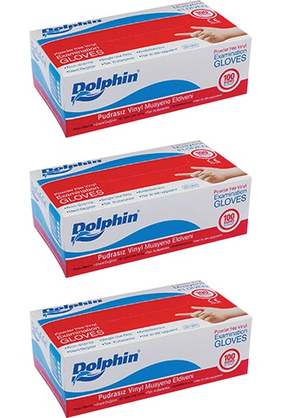 Dolphin Beyaz Vinil Eldiven Pudrasız (L) 100lü Paket 3 Adet Dolphin Beyaz Vinil Eldiven Pudrasız (L) 100lü Paket 3 Adet