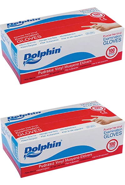 Dolphin Beyaz Vinil Eldiven Pudrasız (L) 100lü Paket 2 Adet