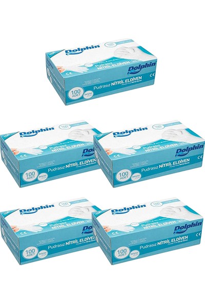 Dolphin Beyaz Nitril Eldiven Pudrasız (L) 100lü Paket 5 Adet Dolphin Beyaz Nitril Eldiven Pudrasız (L) 100lü Paket 5 Adet