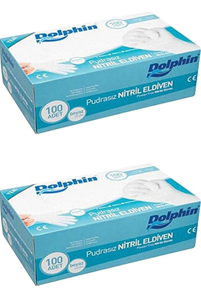 Dolphin Beyaz Nitril Eldiven Pudrasız (L) 100lü Paket 2 Adet Dolphin Beyaz Nitril Eldiven Pudrasız (L) 100lü Paket 2 Adet