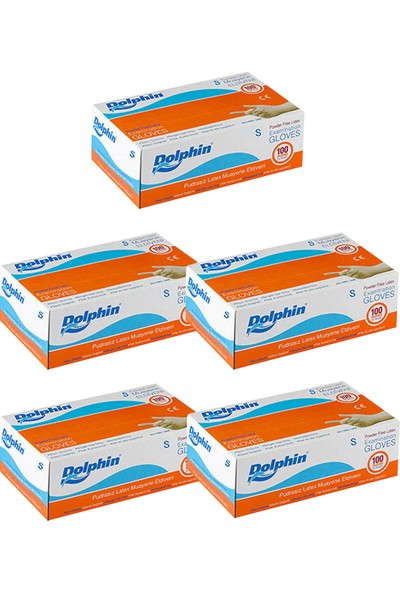Dolphin Beyaz Lateks Eldiven Pudrasız (S) 100lü Paket 5 Adet