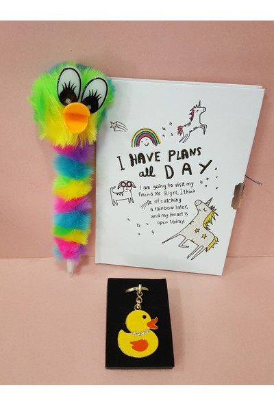 Çilek Home Hatıra ve Günlük Defteri Kilitli + Peluş Kalem-Baykuş Anahtarlık