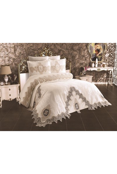 Çeyiz Diyarı Çeyizdiyarı Fransiz Güpürlü Dilara Gelin Seti Krem