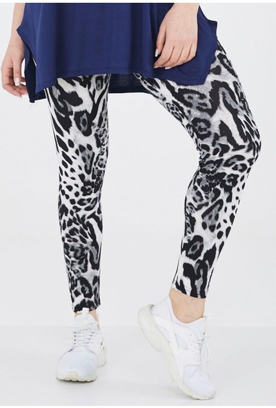 Siyezen Büyük Beden Siyah Leopar Penye Toparlayıcı Tayt