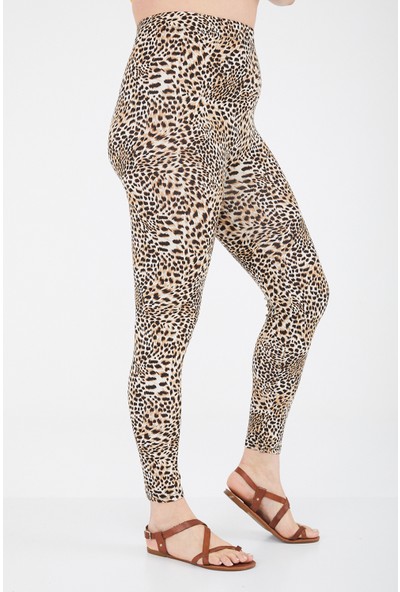 Siyezen Büyük Beden Gold Leopar Pamuklu Toparlayıcı Tayt