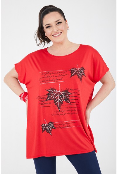 Siyezen Büyük Beden Kırmızı Salaş Spor T-Shirt Siyezen Büyük Beden Kırmızı Salaş Spor T-Shirt