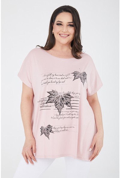 Siyezen Büyük Beden Pudra Salaş Spor T-Shirt Siyezen Büyük Beden Pudra Salaş Spor T-Shirt