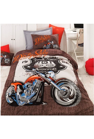 Çeyiz Diyarı Motorcyl %100 Pamuk Tek Kişilik Nevresim Takımı