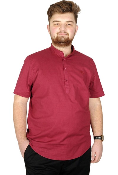 ModeXL Buyuk Beden Erkek Kısa Kol Hakim Yaka 20387 Mürdüm