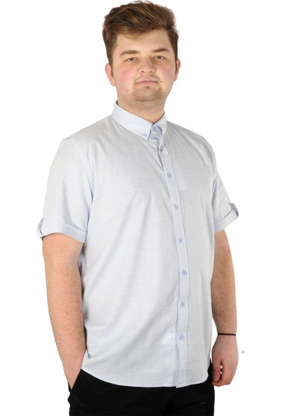 ModeXL Büyük Beden Erkek Keten Likralı Gömlek 20393 Mavi