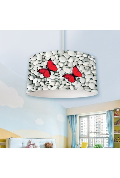 Veronya Taş ve Kırmızı Kelebek Desenli Avize Modern Avize Veronya Taş ve Kırmızı Kelebek Desenli Avize Modern Avize