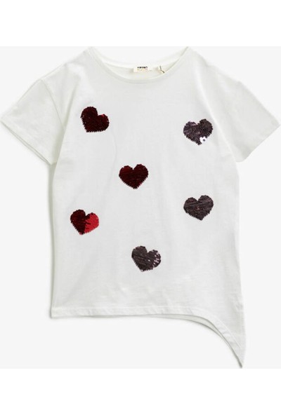 Koton Kız Çocuk Pullu Tişört Pamuklu Kısa Kollu Bisiklet Yaka