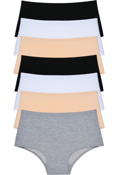 Kadın Gri Siyah Beyaz Ten Yüksek Bel Külot 7'li Paket